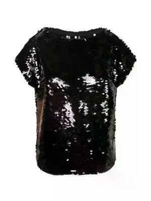 Alberta Ferretti Sequin-embellished Short-sleeve Blouse - Black