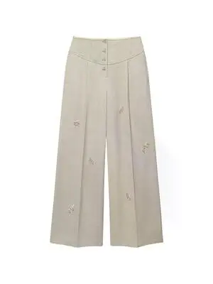 Shanghai Tang Embroidered Button-fastening Flared Trousers