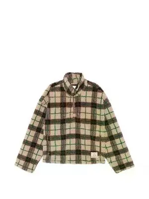 FOUND Plaid-pattern Half-zip Fleece Sweatshirt - Neutrals