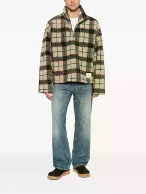 FOUND Plaid-pattern Half-zip Fleece Sweatshirt