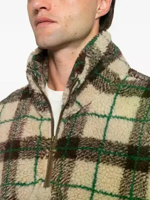 FOUND Plaid-pattern Half-zip Fleece Sweatshirt