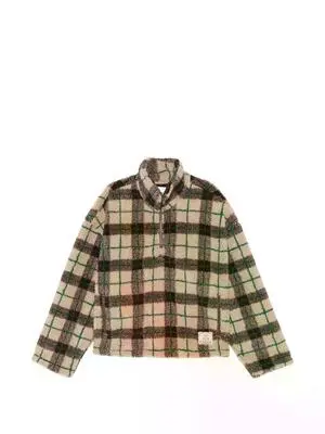 FOUND Plaid-pattern Half-zip Fleece Sweatshirt - Neutrals