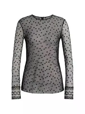 Alberta Ferretti Polka-dot Tulle Long-sleeve Blouse - Black
