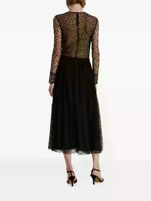 Alberta Ferretti Polka-dot Tulle Long-sleeve Blouse