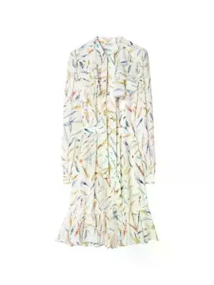 BURBERRY Ruffled Feather-print Silk Dress