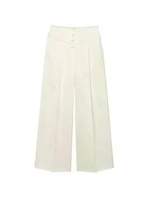 Shanghai Tang Button-fastening Palazzo Pants - White