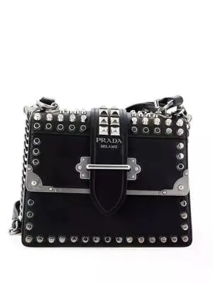 Prada Cahier Convertible Studded City Calf With Saffiano Small Shoulder Bag - Black