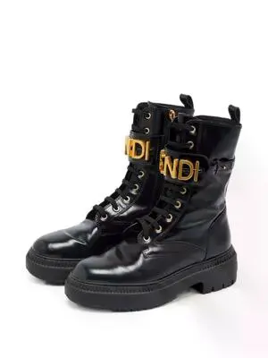Fendi Logo-lettering Leather Combat Boots