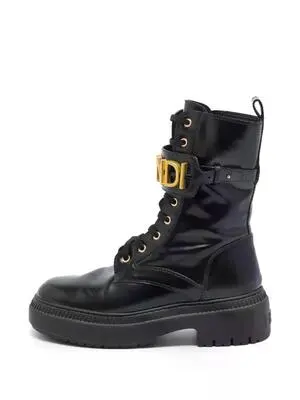 Fendi Logo-lettering Leather Combat Boots - Black