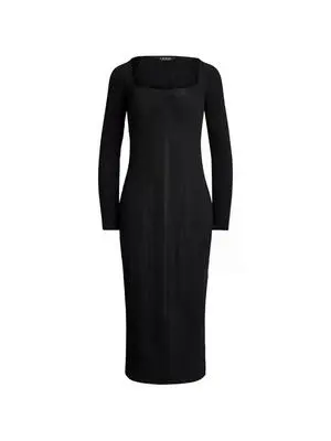 Ralph Lauren Ribbed-knit Square-neck Midi Dress - Black