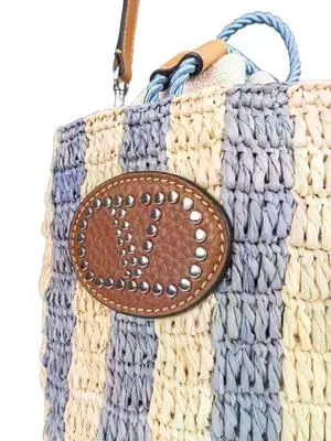 VALENTINO RED Vlogo Signature Striped Raffia Bucket Bag - Neutrals