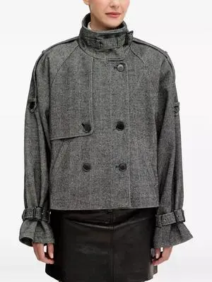 GESTUZ Herringbone-pattern Double-breasted Coat - Grey