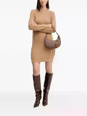 MORGAN Rmcool Ribbed Button Mini Dress - Neutrals