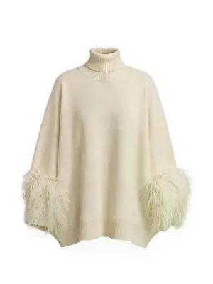 Alberta Ferretti Feather-trim Roll-neck Sweater - Neutrals