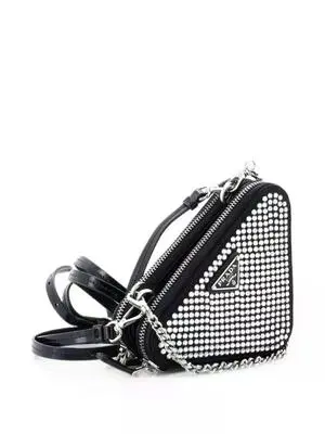 Prada Triangle Double Pouch Crystal Embellished Satin Mini Crossbody Bag
