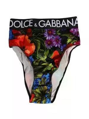 Dolce & Gabbana Floral-print Logo-waistband Briefs - Black