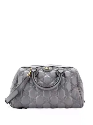 Gucci Ophidia Convertible Boston Top Handle Bag Gg Matelasse Leather Medium Satchel - Grey