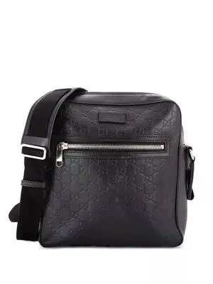 Gucci Signature Zip Messenger Bag Guccissima Leather Small Crossbody Bag - Black