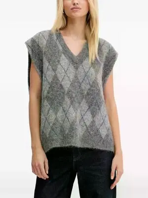 GESTUZ Argyle-knit V-neck Vest - Grey
