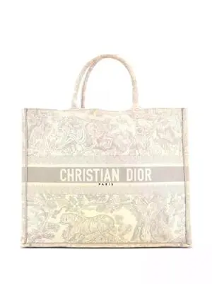 Dior Book Embroidered Canvas Large Tote Bag - Grey