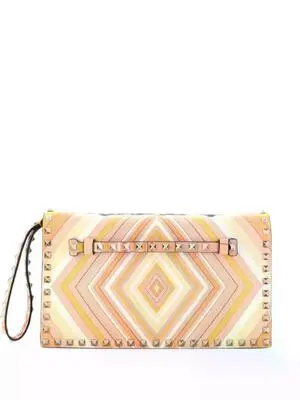 Valentino Garavani 1973 Rockstud Flap Striped Leather Clutch Bag - Multicolour