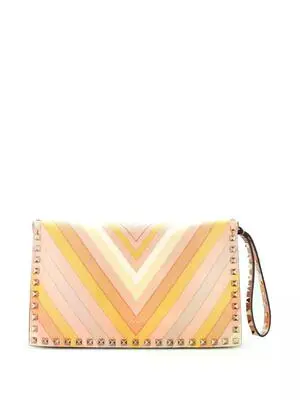 Valentino Garavani 1973 Rockstud Flap Striped Leather Clutch Bag