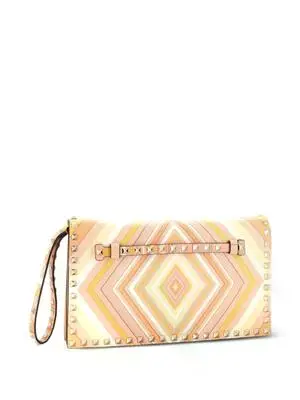 Valentino Garavani 1973 Rockstud Flap Striped Leather Clutch Bag