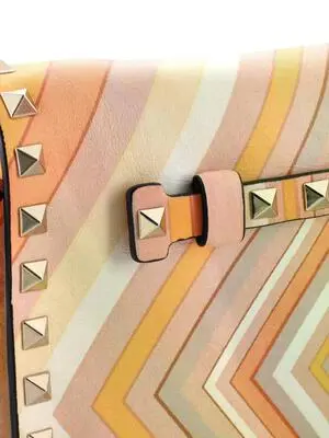 Valentino Garavani 1973 Rockstud Flap Striped Leather Clutch Bag