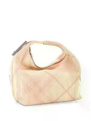 Burberry Peg Handle Bag Knit Check Fabric Medium Hobo Bag
