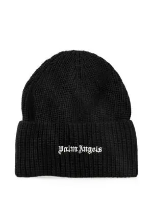 Palm Angels Logo-embroidered Ribbed Beanie Hat