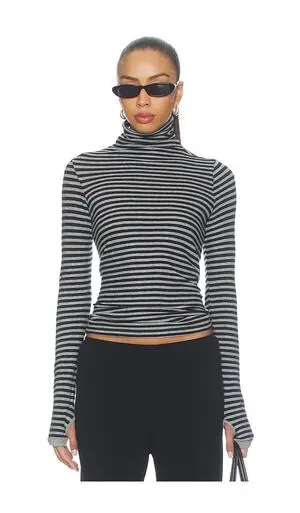 Enza Costa Cashmere Jersey New Classic Turtleneck In Mini Stripe In . Also - Multi