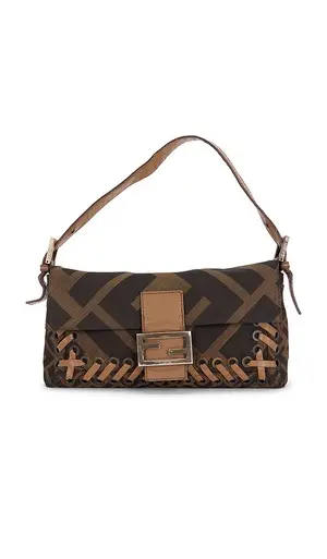 FWRD RENEW Fendi Zucca Whipstitch Baguette Shoulder Bag - Brown