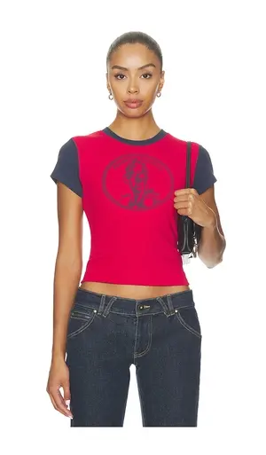 Frankies Bikinis Eva Cotton Ribbed Tee Shirt In . Also - Red