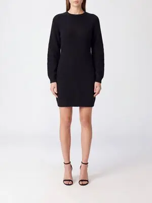TWINSET Slim Fit Floral Detail Wool Blend Knit Mini Dress - Black