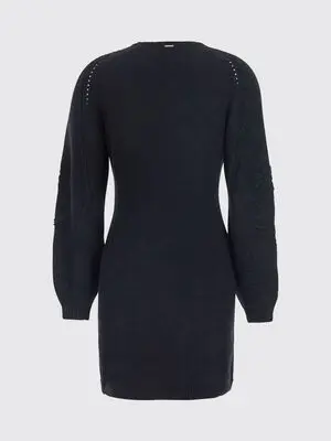 TWINSET Slim Fit Floral Detail Wool Blend Knit Mini Dress - Black