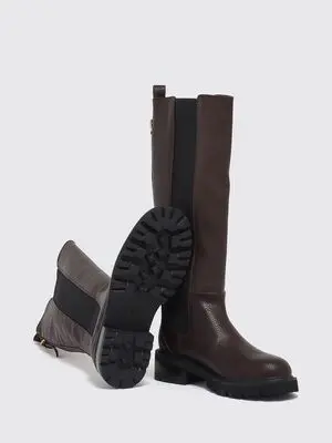TWINSET Knee-high Grained Faux Leather Chelsea Boots With Lug Sole