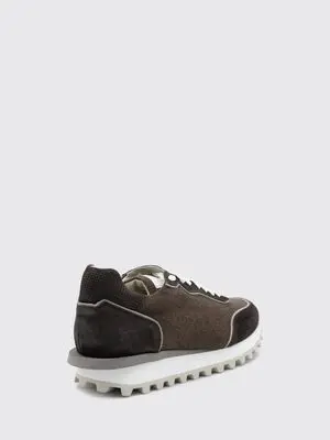 Eleventy Suede And Wool Low Top Sneakers With Serrated Sole