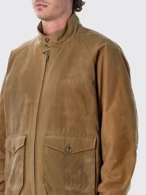 BARACUTA Suede Bomber Jacket With High Collar And Zip Closure