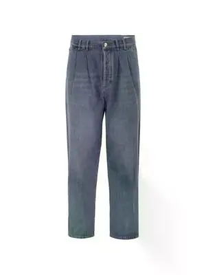 Brunello Cucinelli Baggy Jeans In Cotton Denim With Double-pleats - Blue
