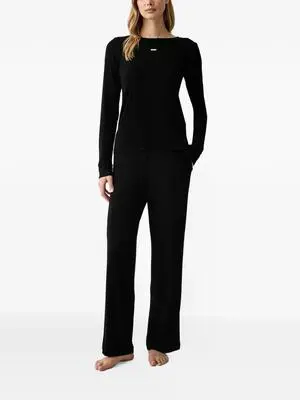Dkny Ribbed Logo-patch Pajama Set - Black