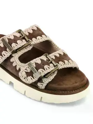 Mou Crochet-trim Suede Sandals