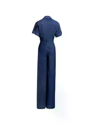 Elie Saab Short-sleeve Denim Jumpsuit