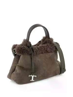 TOD'S Shearling-trim Leather Tote Bag