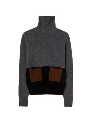 Plan C Colour-block Turtleneck Sweater - Grey