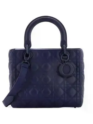 Dior Ultra Matte Lady Bag Cannage Quilt Calfskin Medium Satchel - Blue