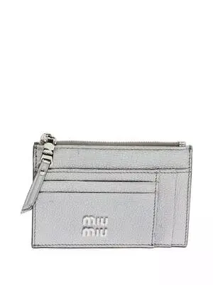 Miu Miu Zip Leather Card Holder - Silver
