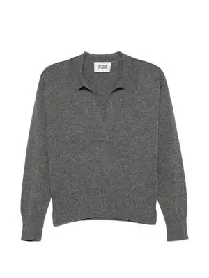 Alpha Studio V-neck Collar Top - Grey