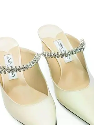 JIMMY CHOO Bing 65 Linen Patent Leather Mules With Crystal Strap