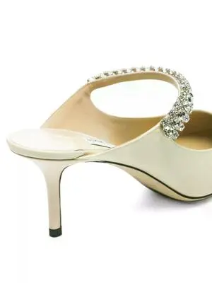 JIMMY CHOO Bing 65 Linen Patent Leather Mules With Crystal Strap