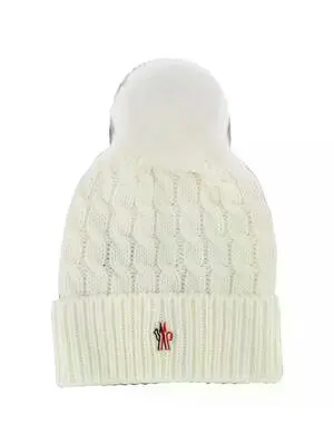 Moncler Cable-knit Pompom Beanie Hat - Neutrals